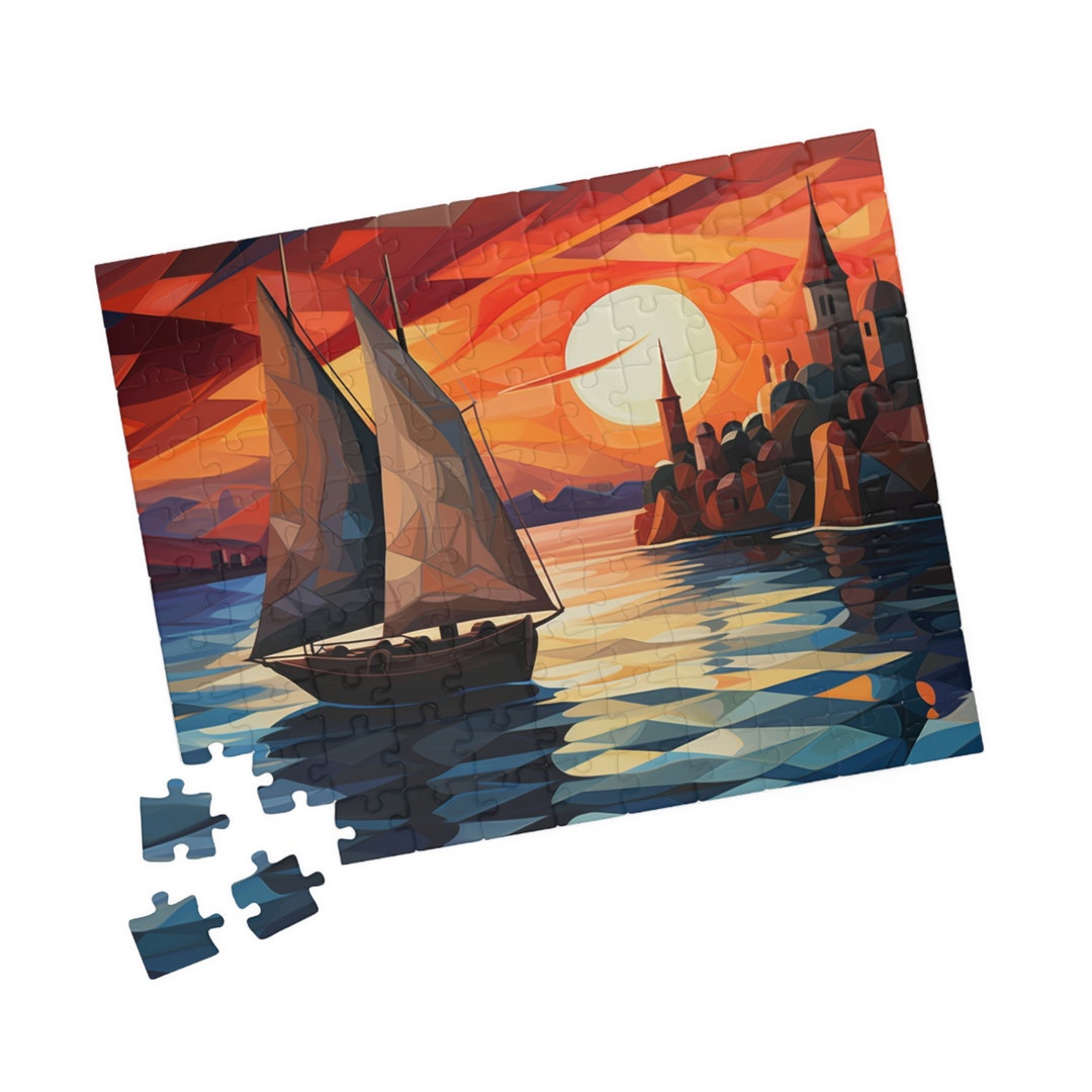 Sunset Sailboat Puzzle 110, 252, 520, 1014-piece, Boat Puzzle, Lake ...