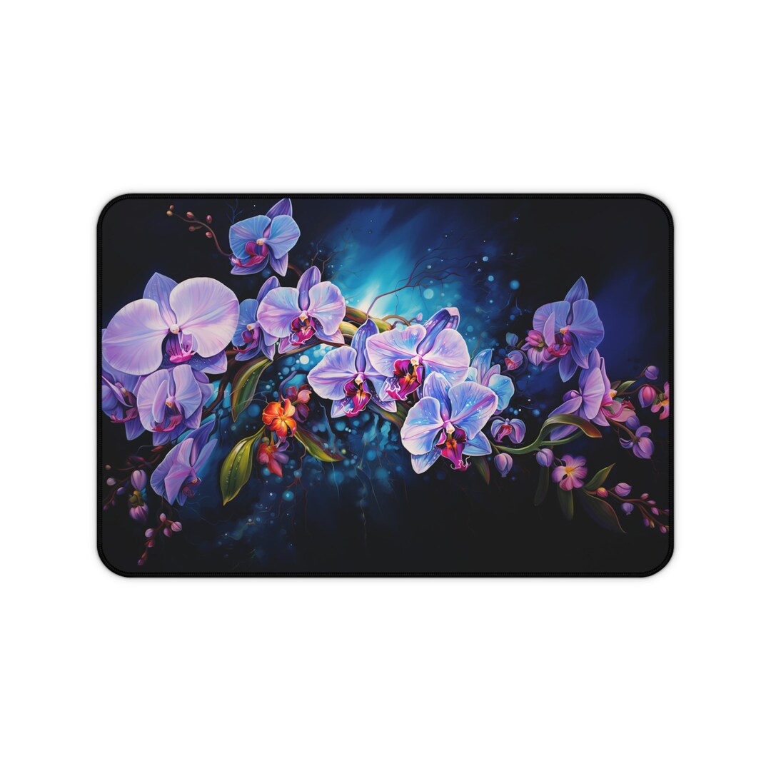 Orchid Flower Desk Mat, Floral Design, Black and Purple, Nature Art - Etsy