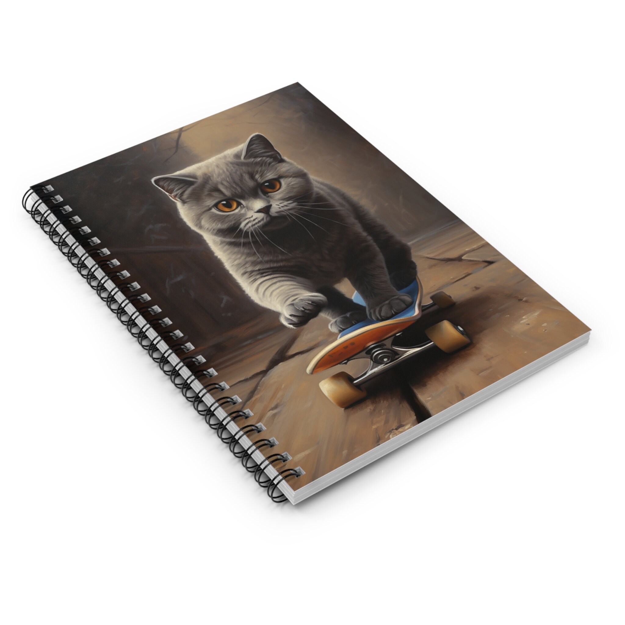 Grey Cat Notebook, British Shorthair Art, Spiral Notebook Ruled Line ...