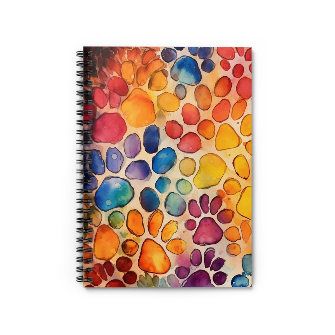 Watercolor Dog Paw Painting Notebook, Spiral Notebook - Ruled Line, Dog ...