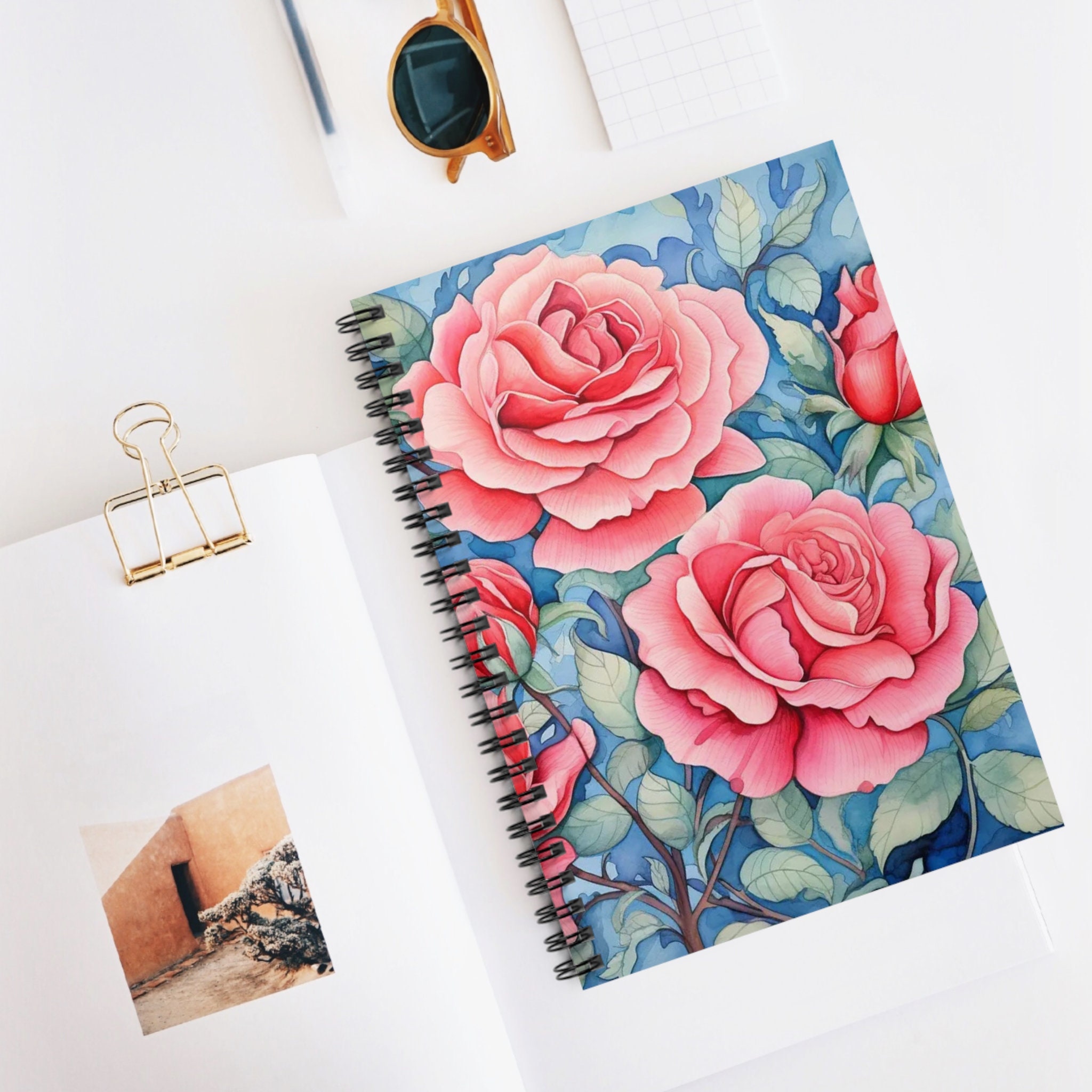 Rose Notebook, Watercolor Flower Notebook, School Notebook, Spiral ...