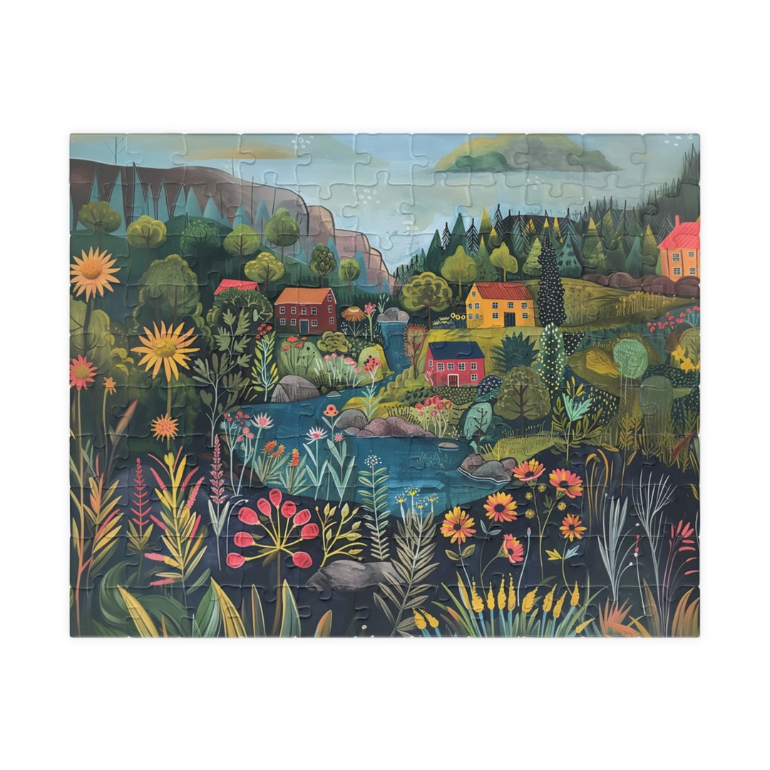 Neighborhood Houses Jigsaw Puzzle: Floral Landscape Brain Teaser ...