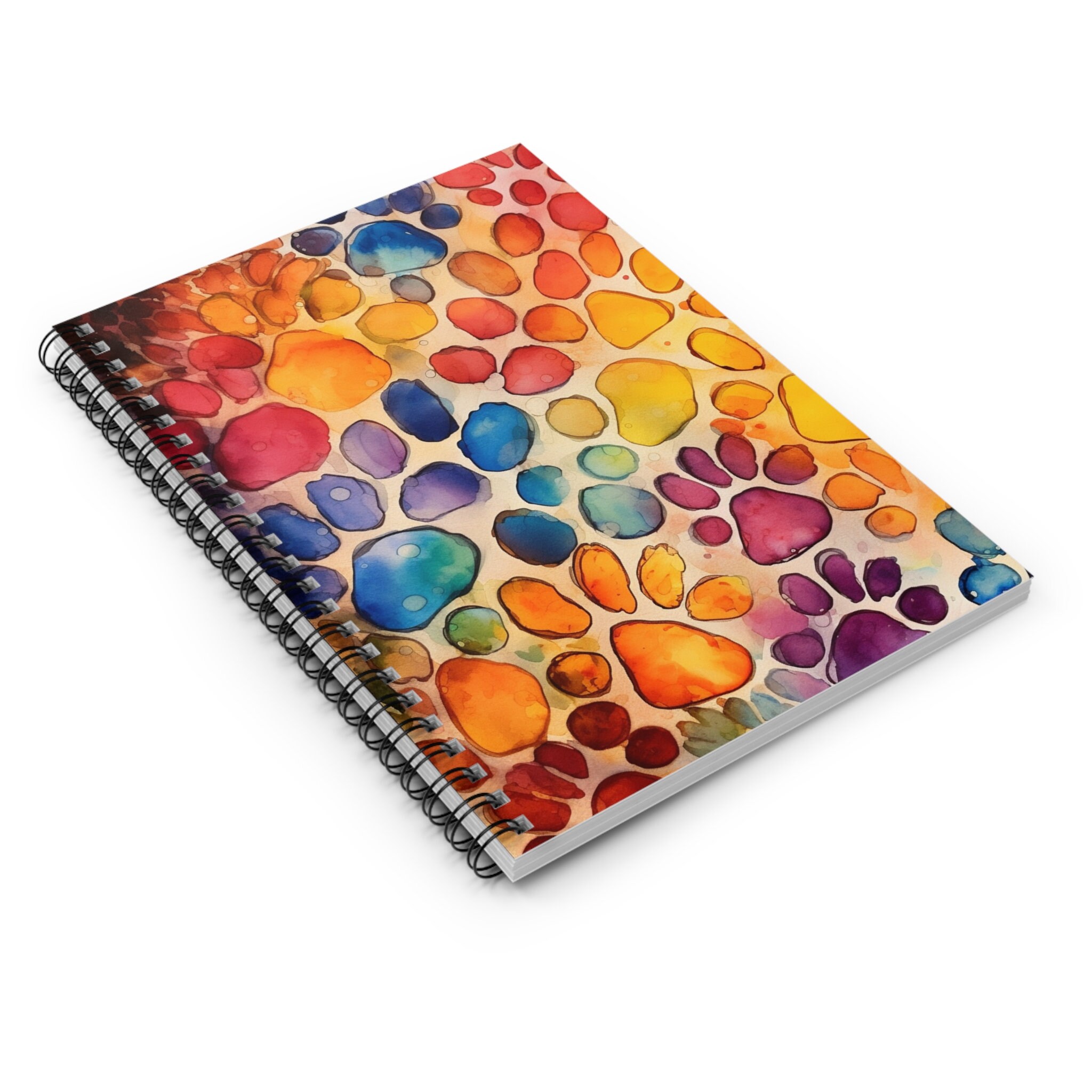 Watercolor Dog Paw Painting Notebook, Spiral Notebook Ruled Line, Dog ...