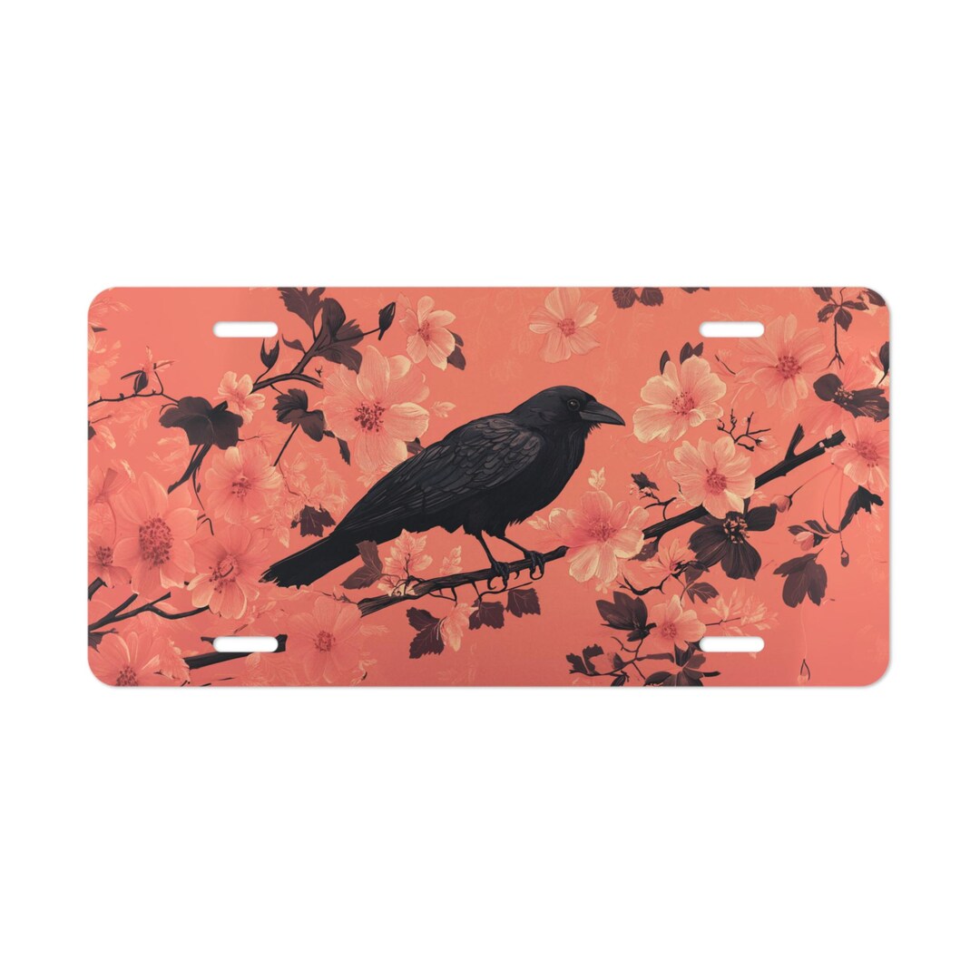 Black Crow Peach Flowers Vanity Plate Coral - Etsy