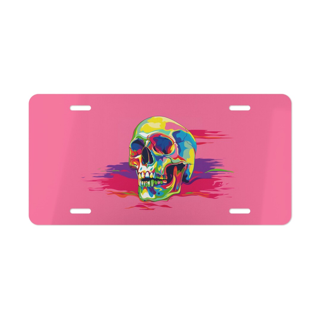 Colorful Skull Pink Aluminum Vanity Plate - Etsy