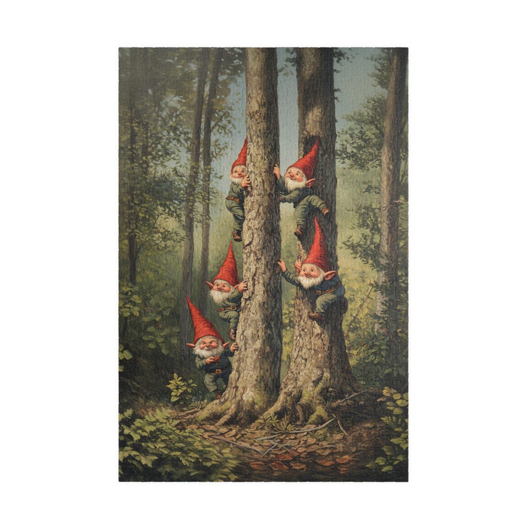 Gnomes Tree Climbing Jigsaw Puzzle: Enchanted Forest Scene, Gnome ...