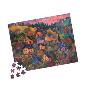 ON SALE, Colorful Crowded Village Puzzle With Plants (110, 252, 520 ...