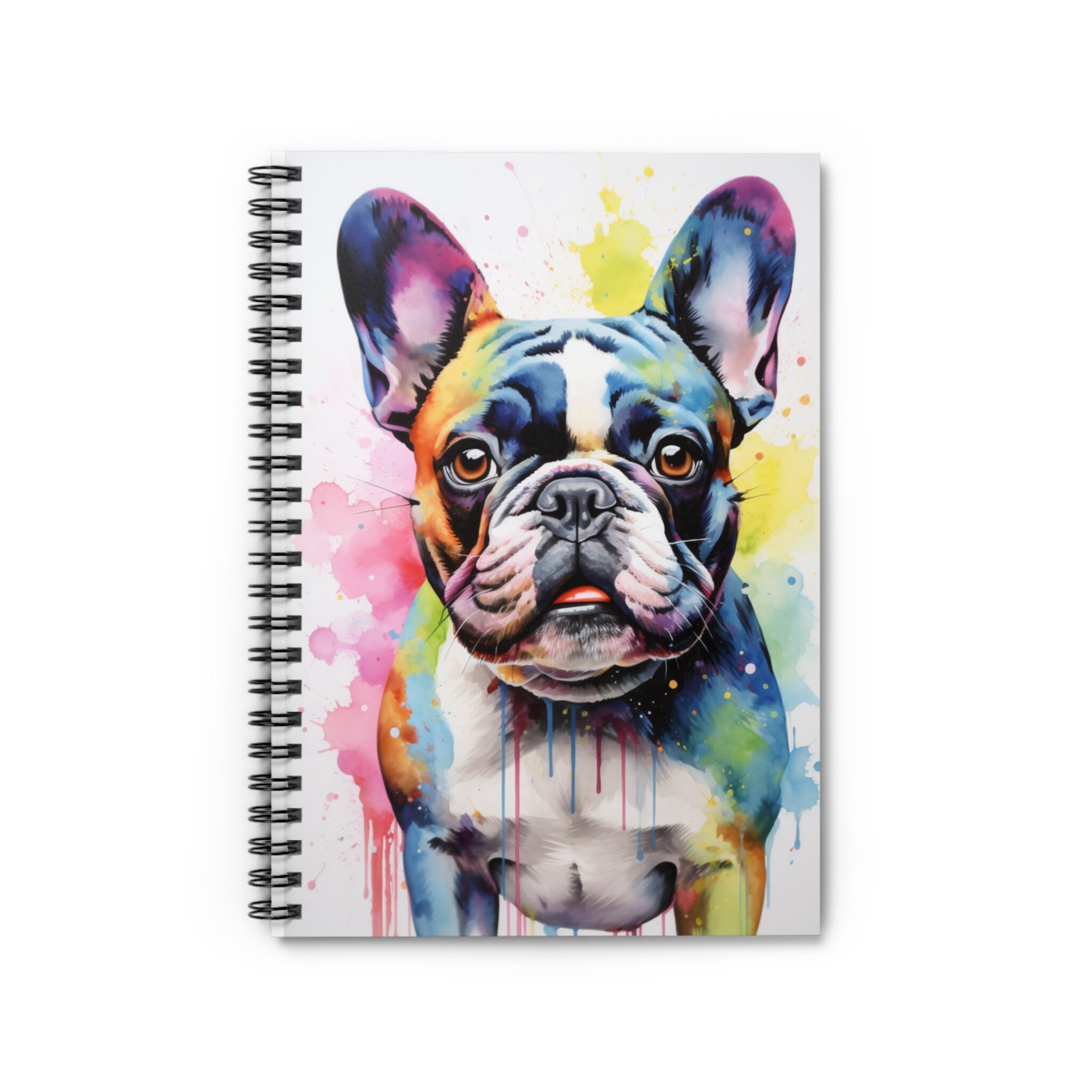 Dog Notebook, French Bulldog Watercolor Painting, Spiral Notebook Ruled ...