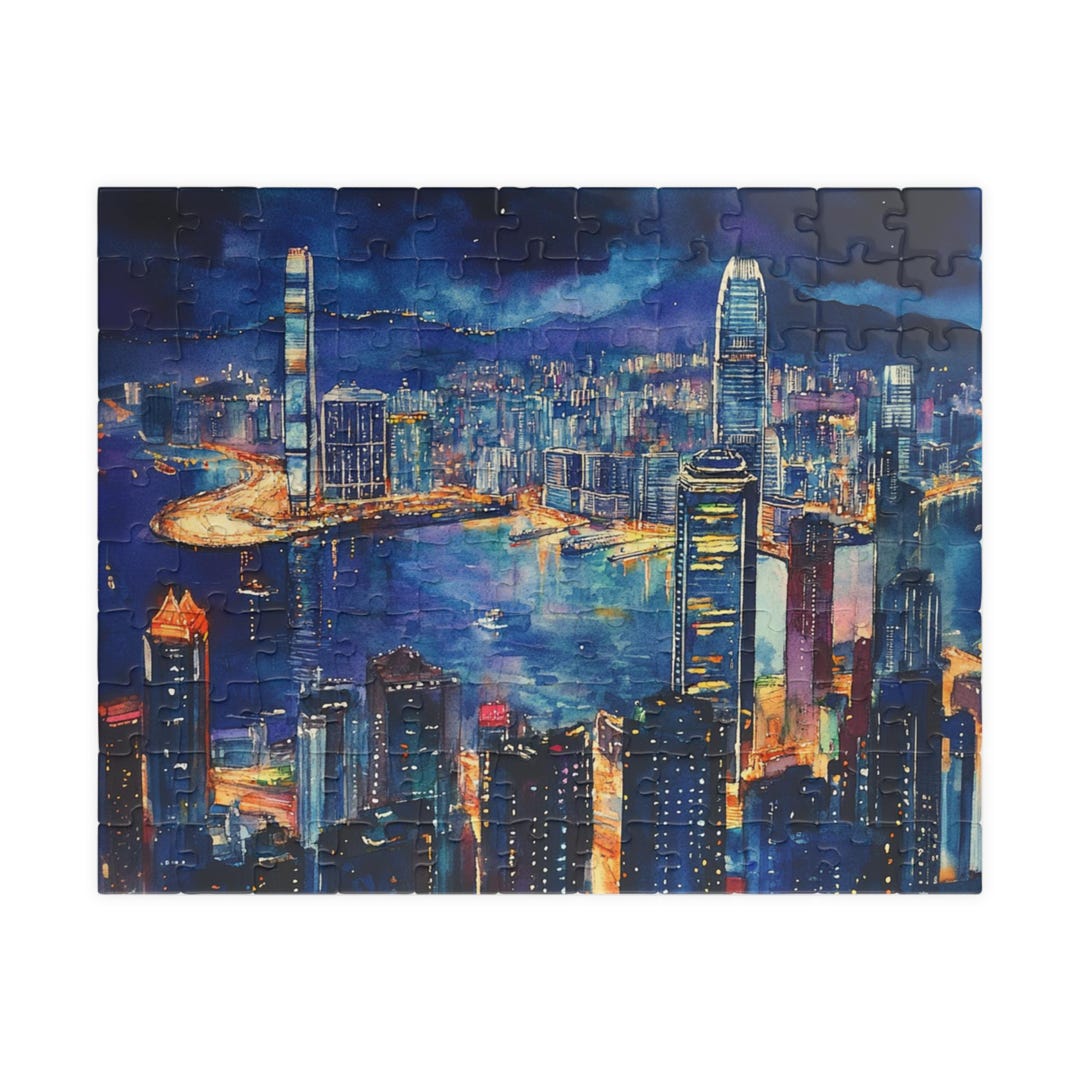 Hong Kong Night Cityscape Puzzle: Watercolor Art (110-1014 Piece ...