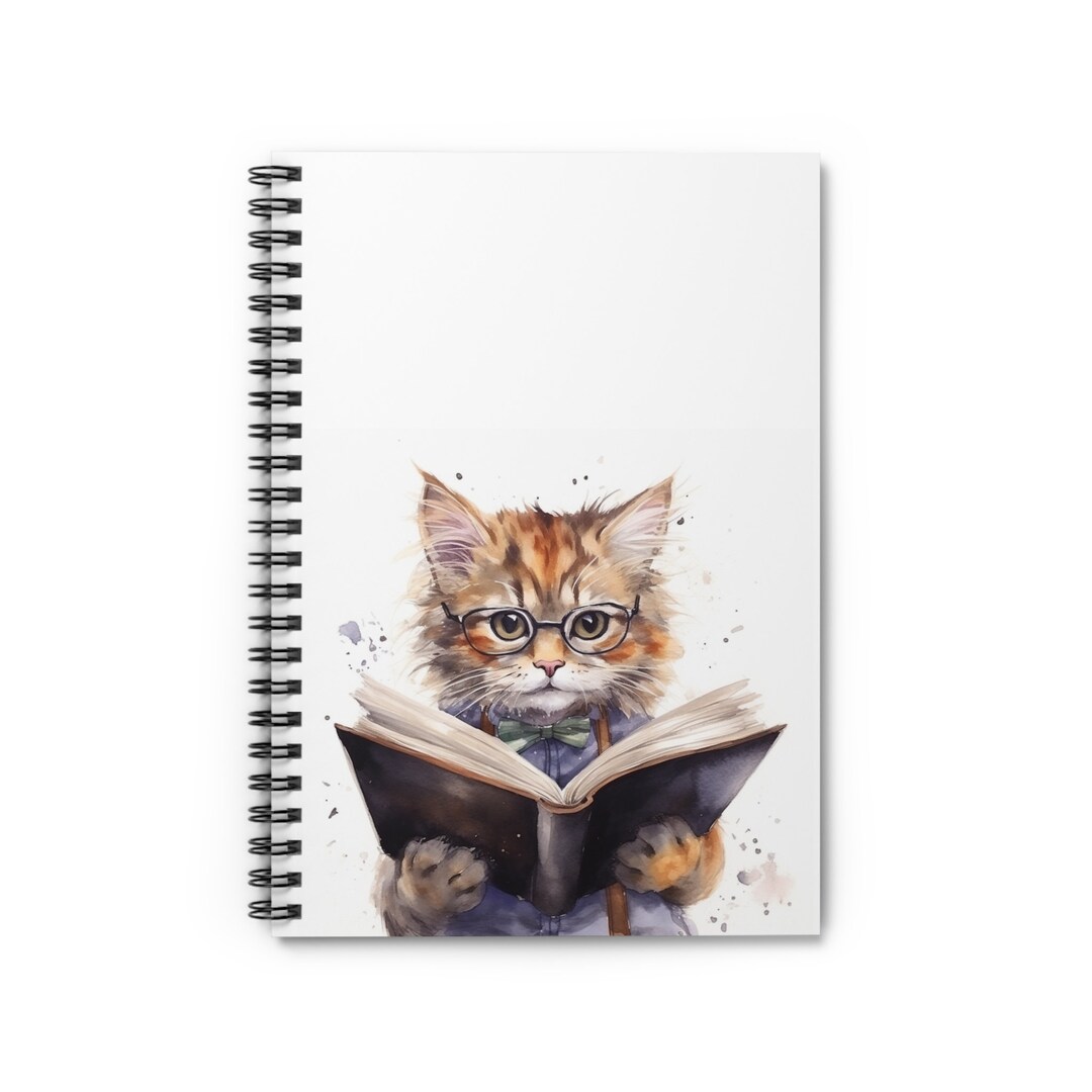 Cat Reading Watercolor Notebook, Spiral Notebook Ruled Line, School ...