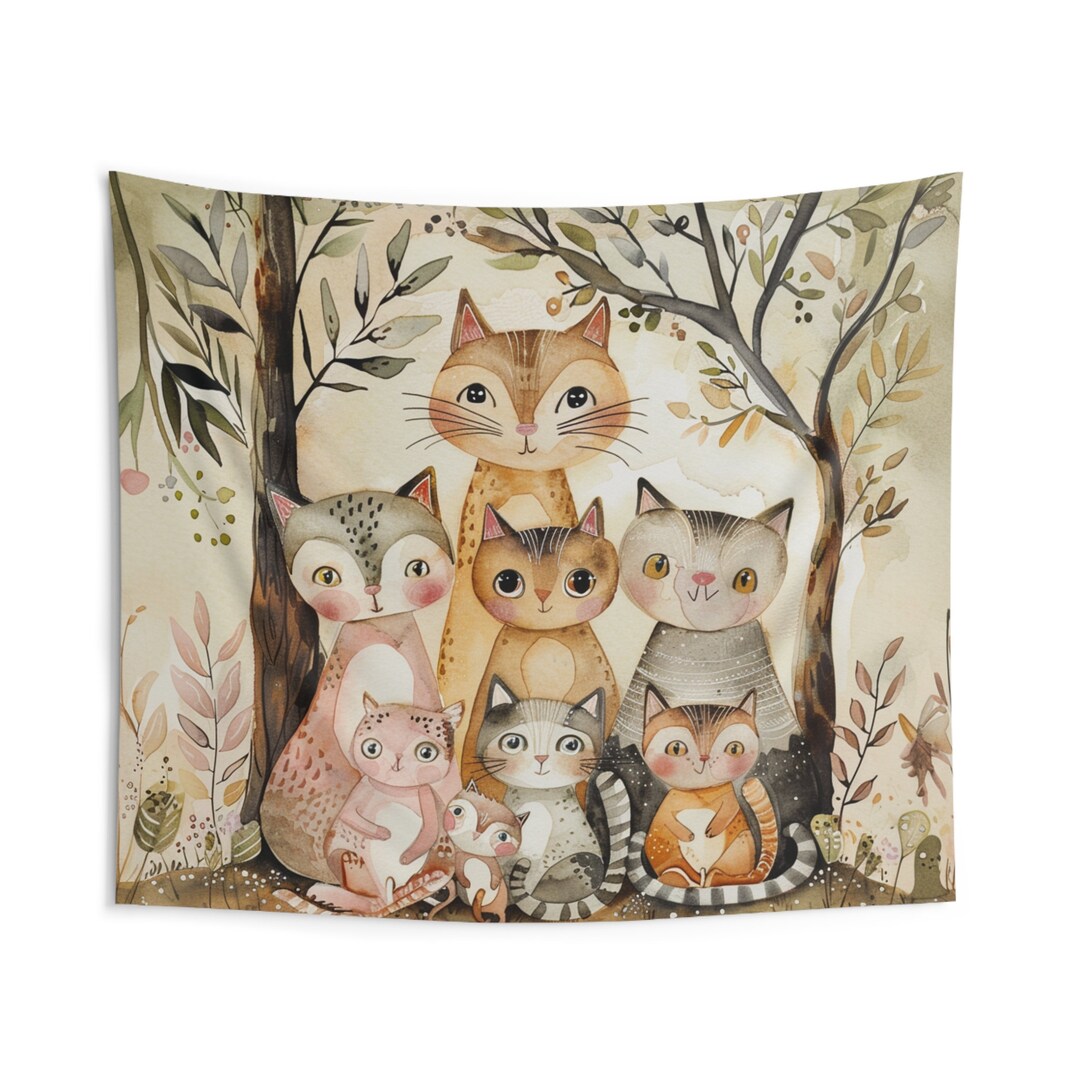 Cat Family Indoor Wall Tapestries Nursery Kid's Room - Etsy