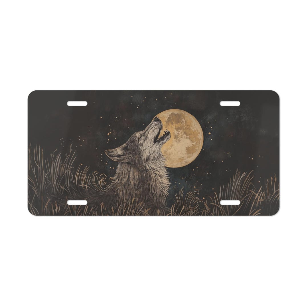 Wolf Howling Moon Vanity Plate Celestial Vanity Plate Adult Gift Teen ...