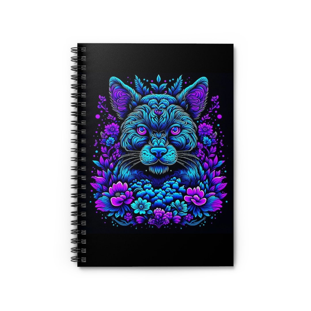 Black and Neon Cat Abstract Notebook, Spiral Notebook - Ruled Line ...