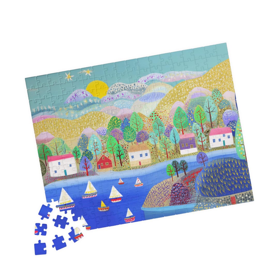 Village on a Lake Puzzle (110 252 520 1014-piece) Summer Puzzle ...