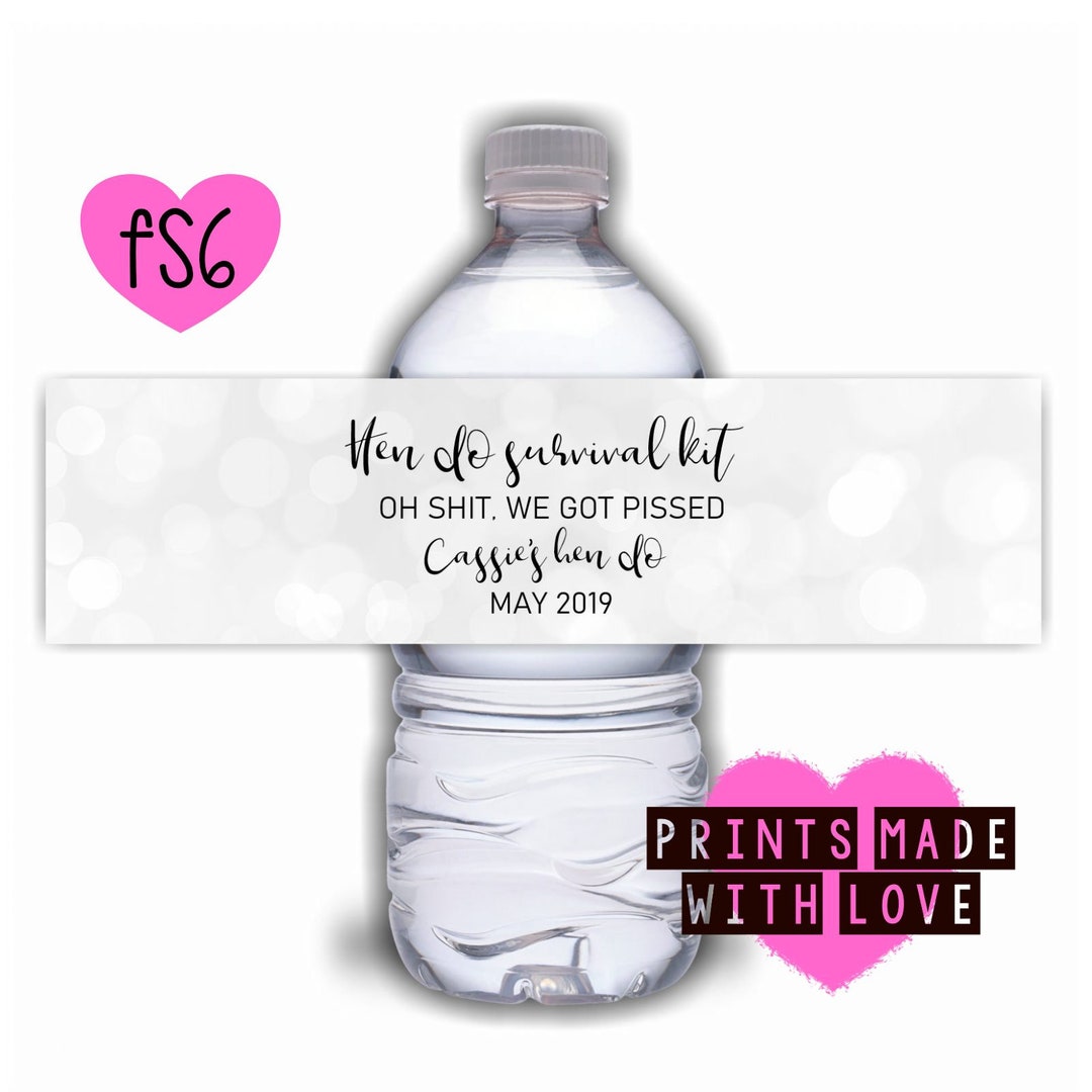 Hen Do Survival Kit Water Bottle Labels, Personalised , Personalized ...