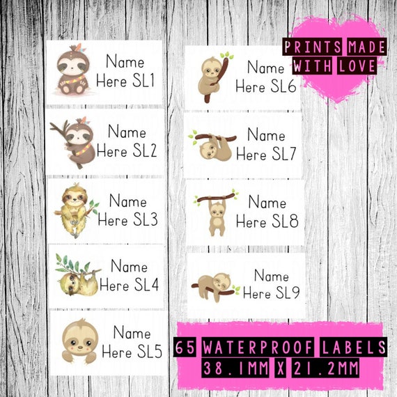Sloth Name Labels / Waterproof Labels / School Labels / - Etsy