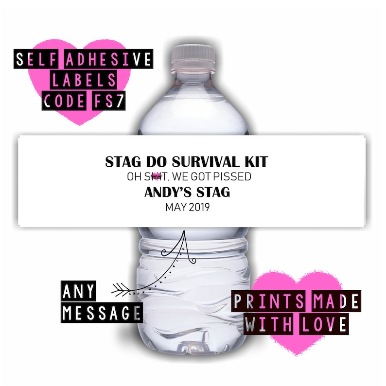 Stag Do Survival Kit Water Bottle Labels , Personalised , Personalized ...