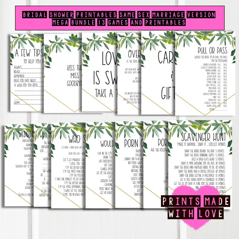 Same Sex Bridal Shower Games Set Mrs And Mrs Botanical Etsy