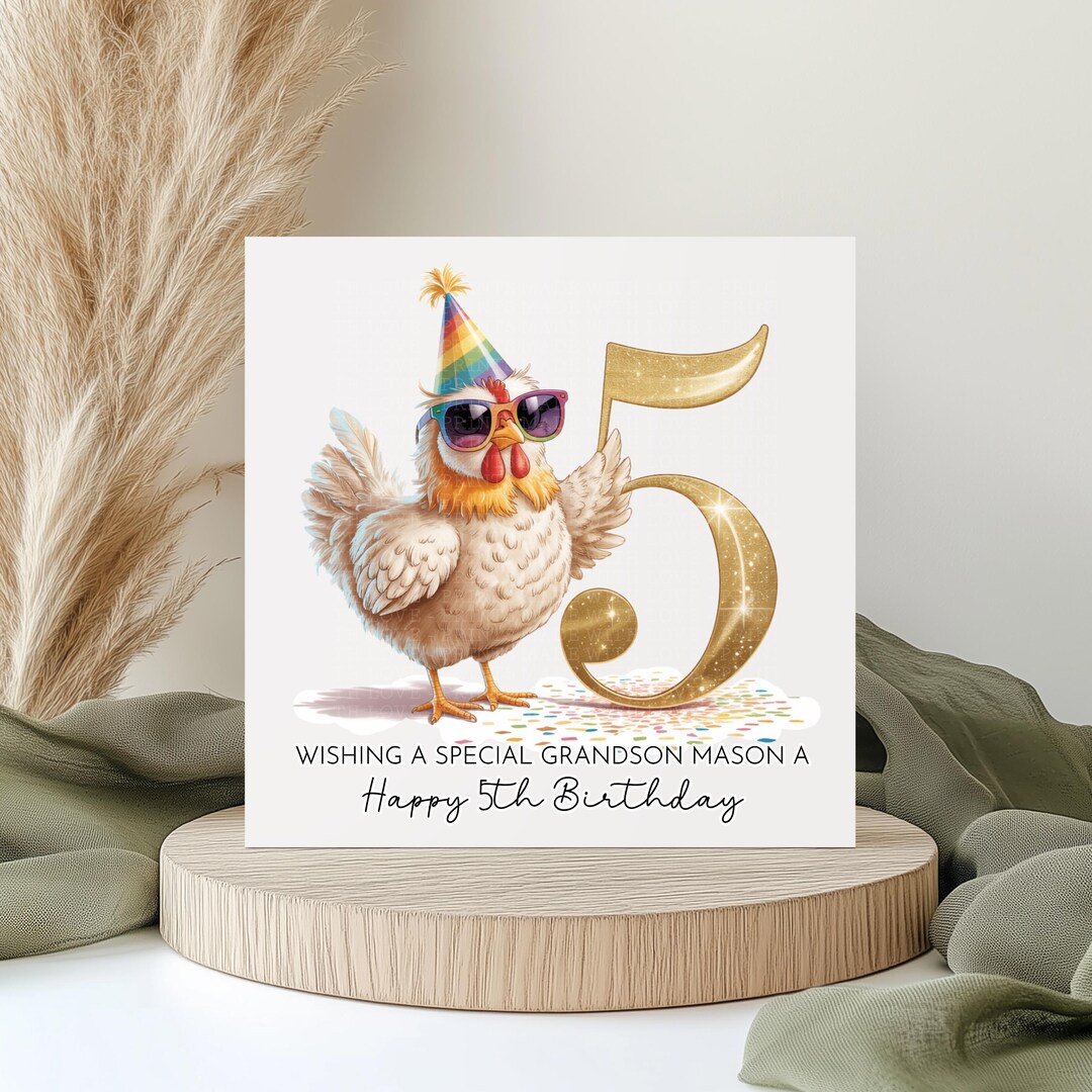 Personalised 5th Birthday Card Farm Chicken Son Grandson Nephew ...