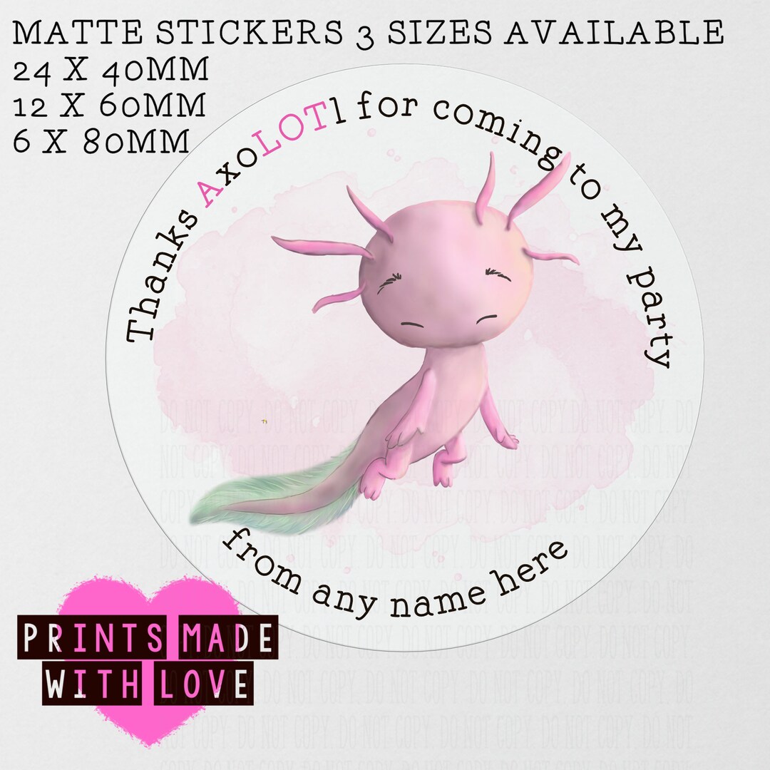 Axolotl Party Bag Stickers , Sweet Cone Labels , Baby Shower ...