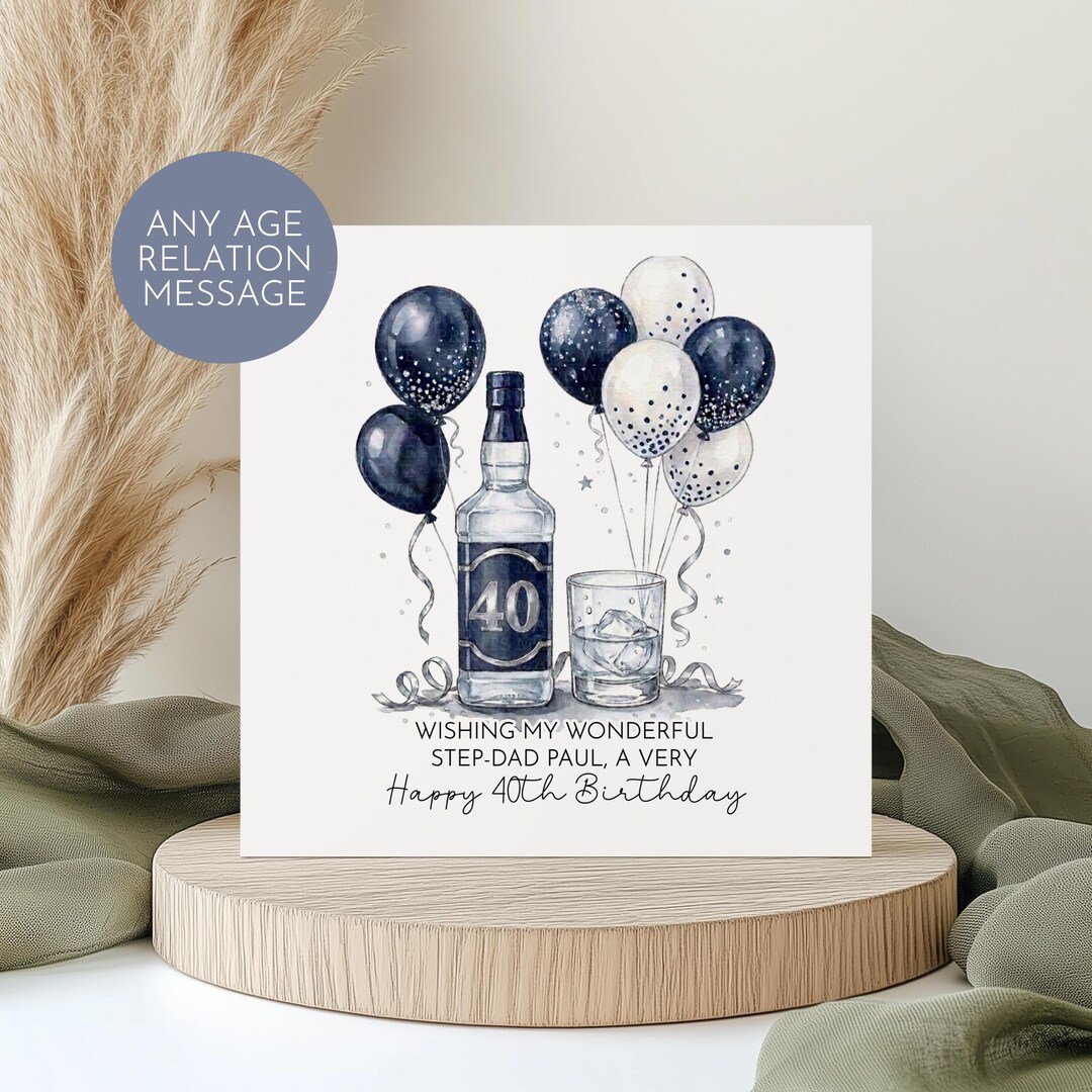 Step-dad 40th Birthday Card for Him Vodka Themed Any Age Custom Message ...
