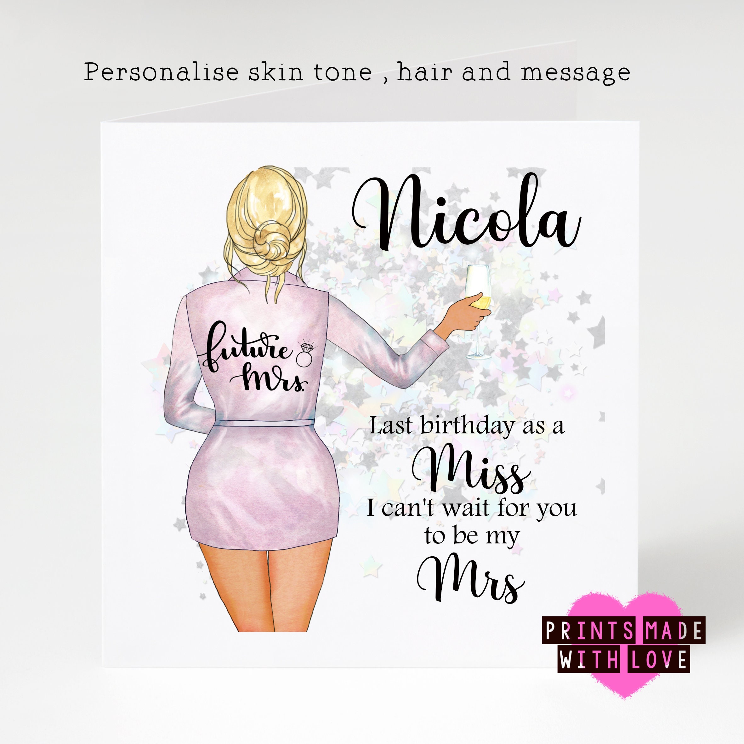 Fiancée Birthday Card Personalised , Last Birthday as a Miss , Miss to ...