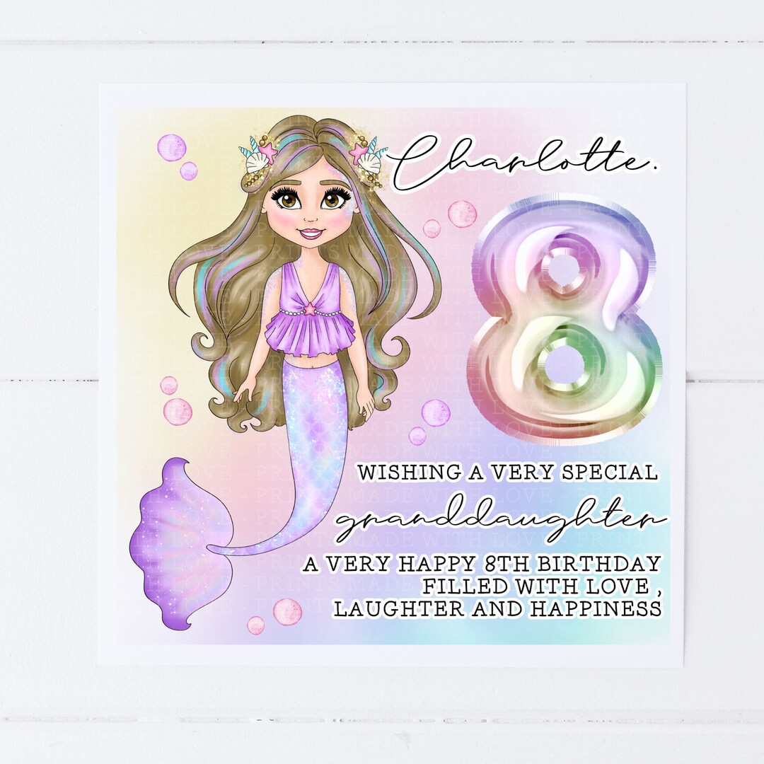 Mermaid Birthday Card Personalised Granddaughter Daughter Niece Sister ...