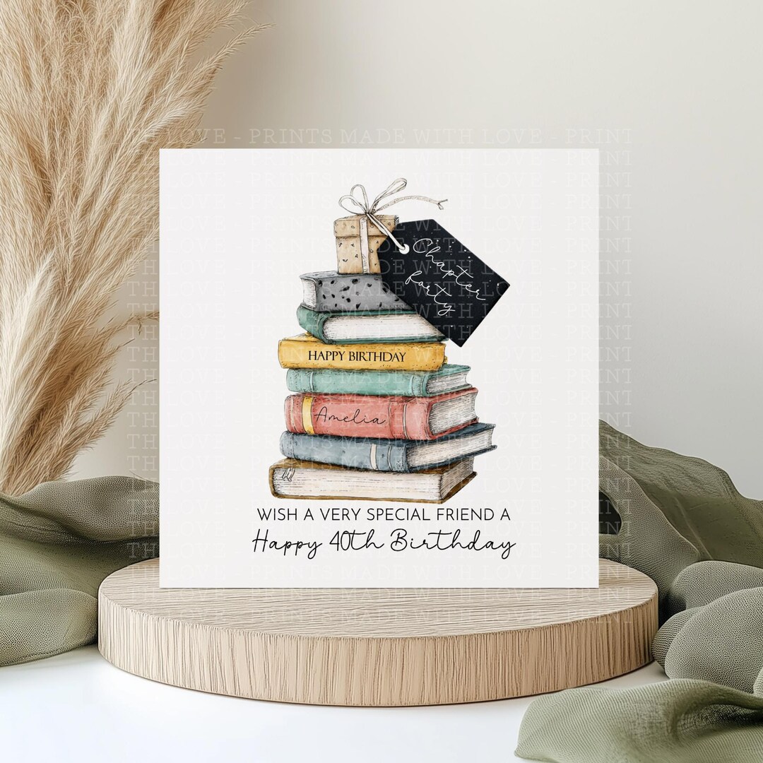 Personalised 40th Birthday Card Mom Friend Daughter Sister Book Lover ...