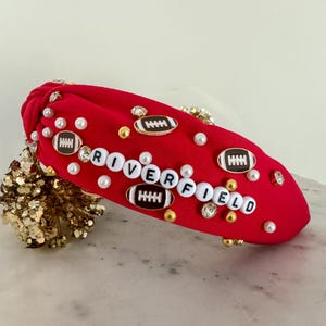 Personalized Football Beaded Knot Headband | Football Knotted Headband ...