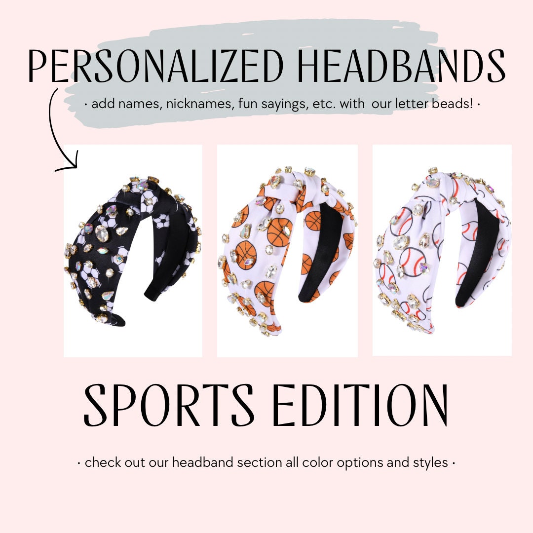 Personalized Sports Beaded Knot Headband Baseball Knotted Headband ...