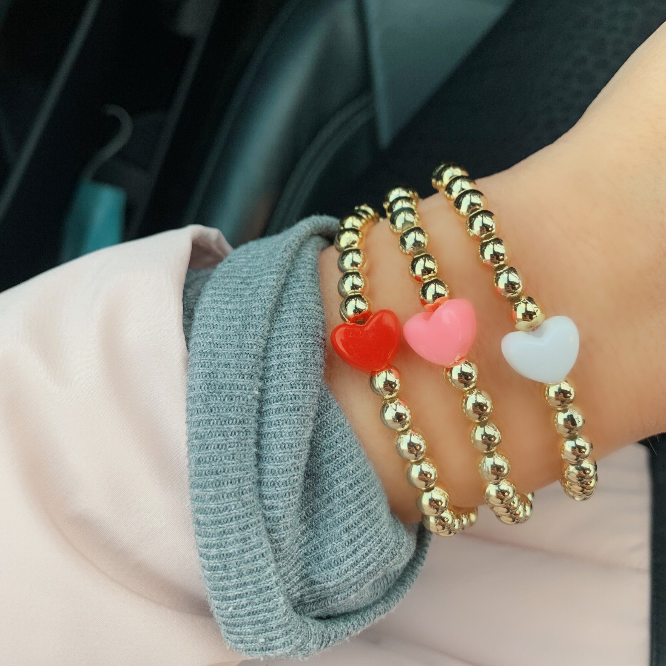 Gold Beads Heart Charm Bracelet Charm Bracelet Heart | Etsy