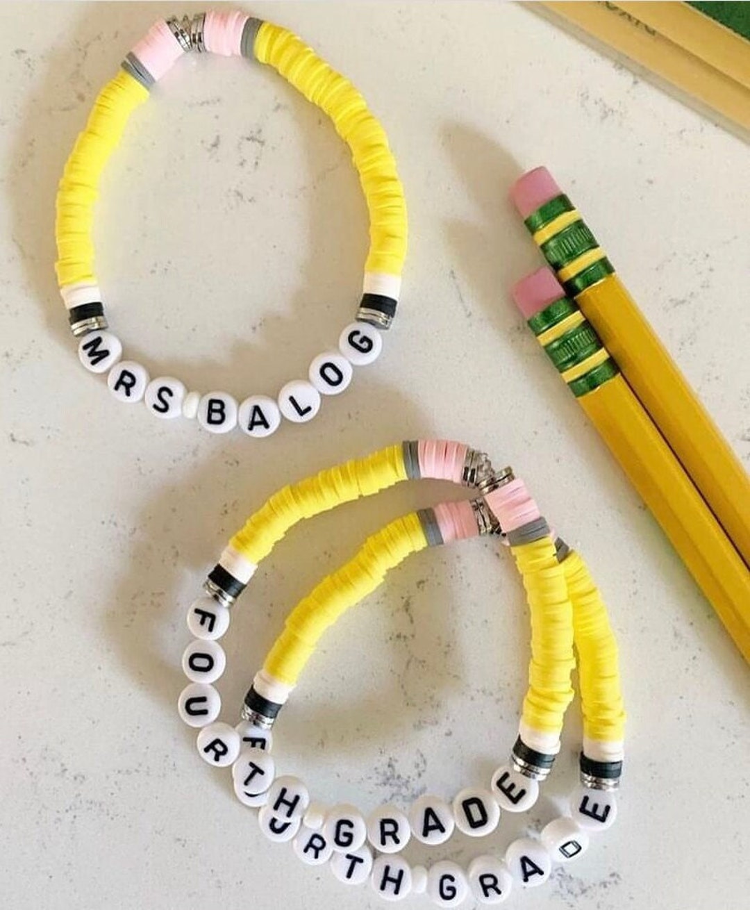 Teacher Pencil Bracelet, Teacher Personalized Beaded Name Bracelet ...