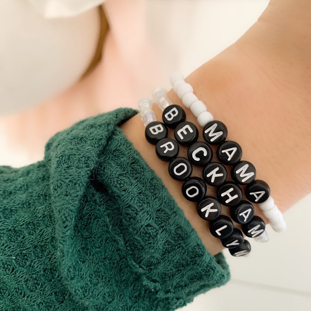 NEW! | Black Circle Letters | Personalized Custom Beaded Name Bracelets ...