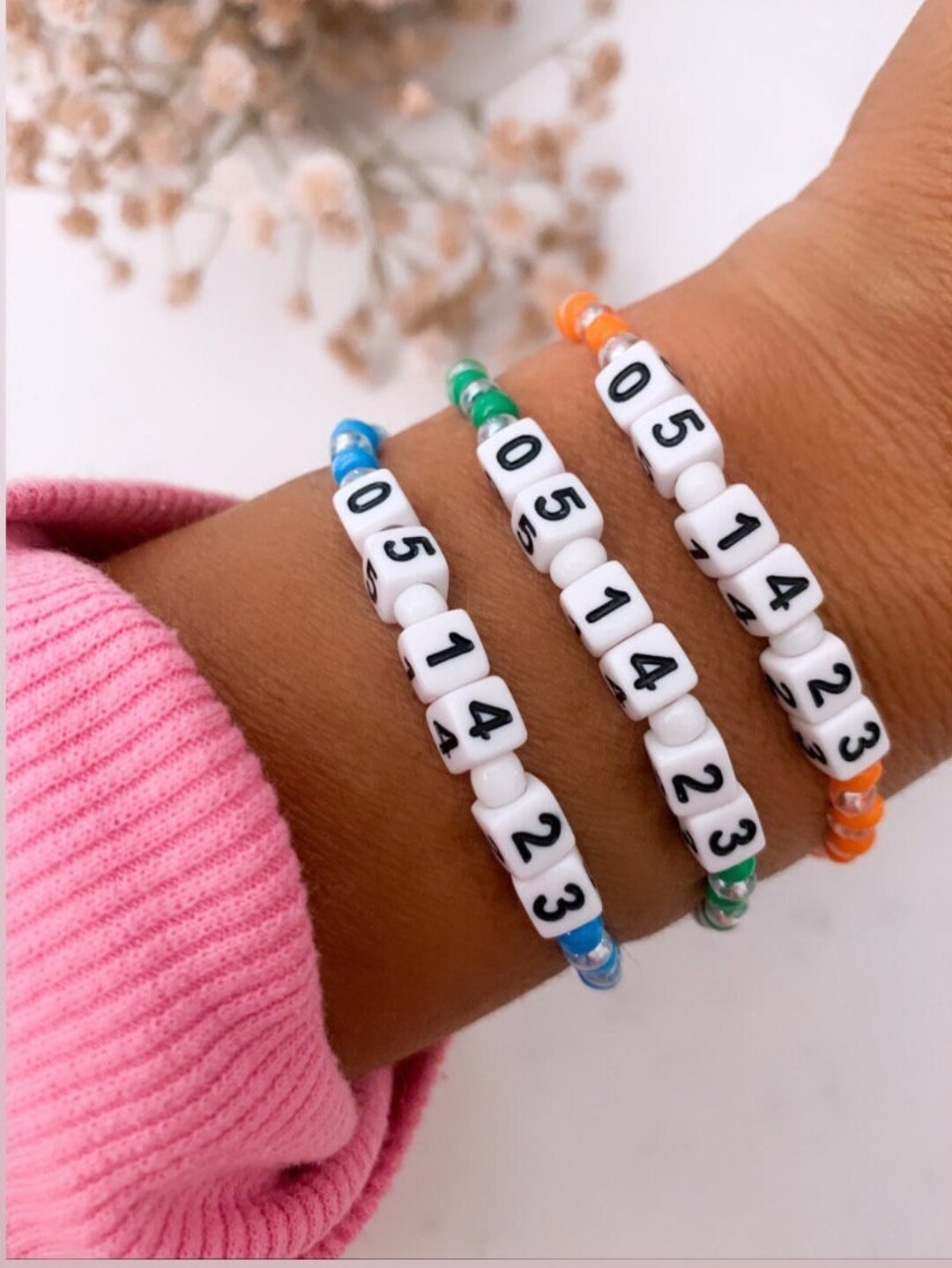 Square Block Number Personalized Bracelet: Beaded Date Bracelet - Etsy