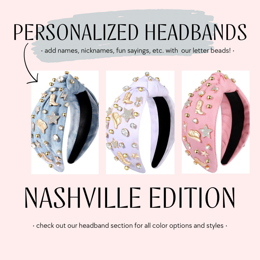 Personalized Nashville Themed Beaded Knot Headband Country Girl Knotted ...