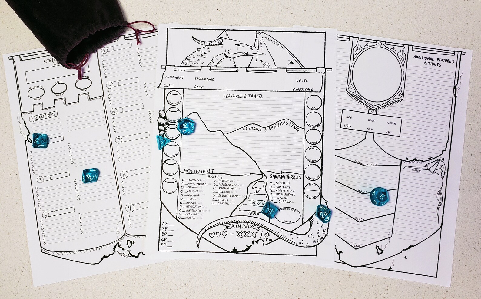 Dragons and Banners Character Sheet D&D 5e Hand Illustrated - Etsy