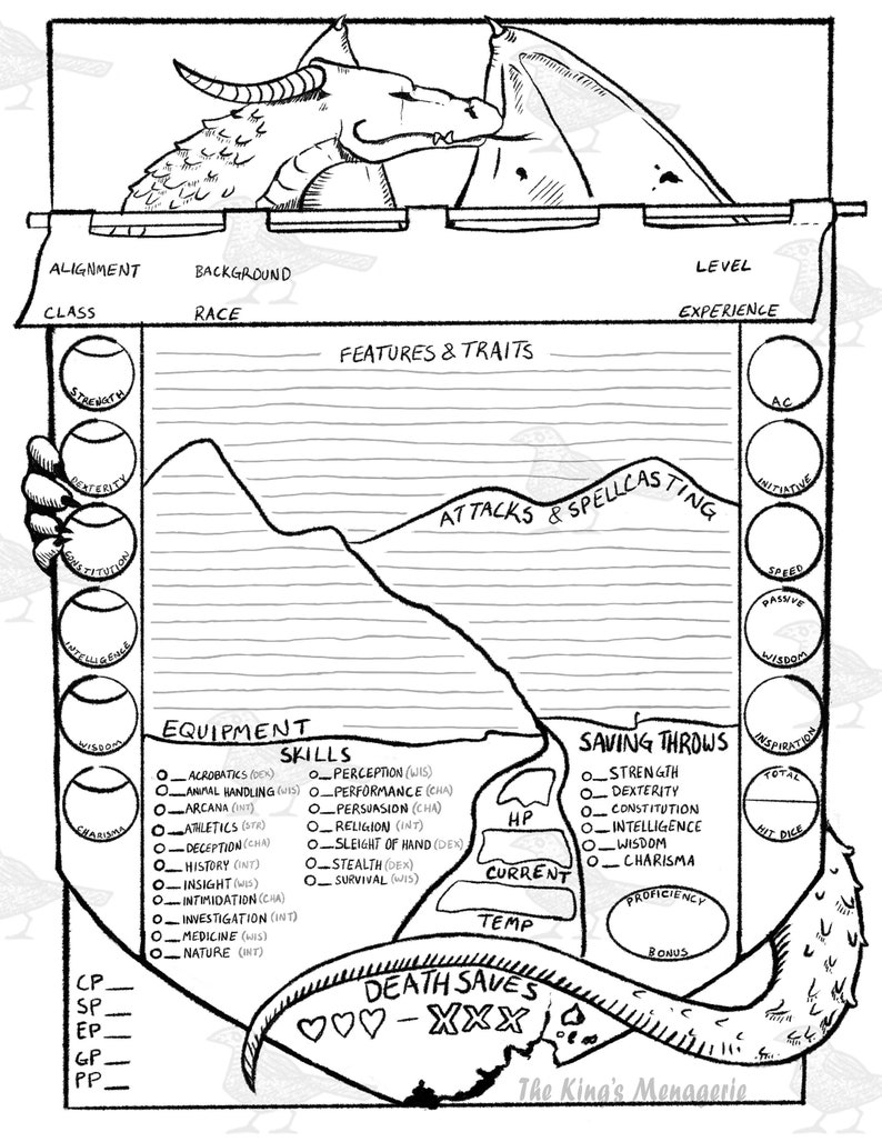 Dragons and Banners Character Sheet D&D 5e Hand Illustrated - Etsy