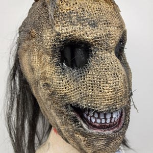 Burlap Scarecrow Creeper Mask Prop Halloween Haunt Hand Made Horror 3/4 ...