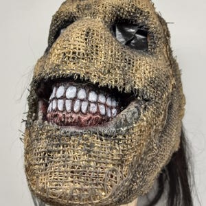 Burlap Scarecrow Creeper Mask Prop Halloween Haunt Hand Made Horror 3/4 ...