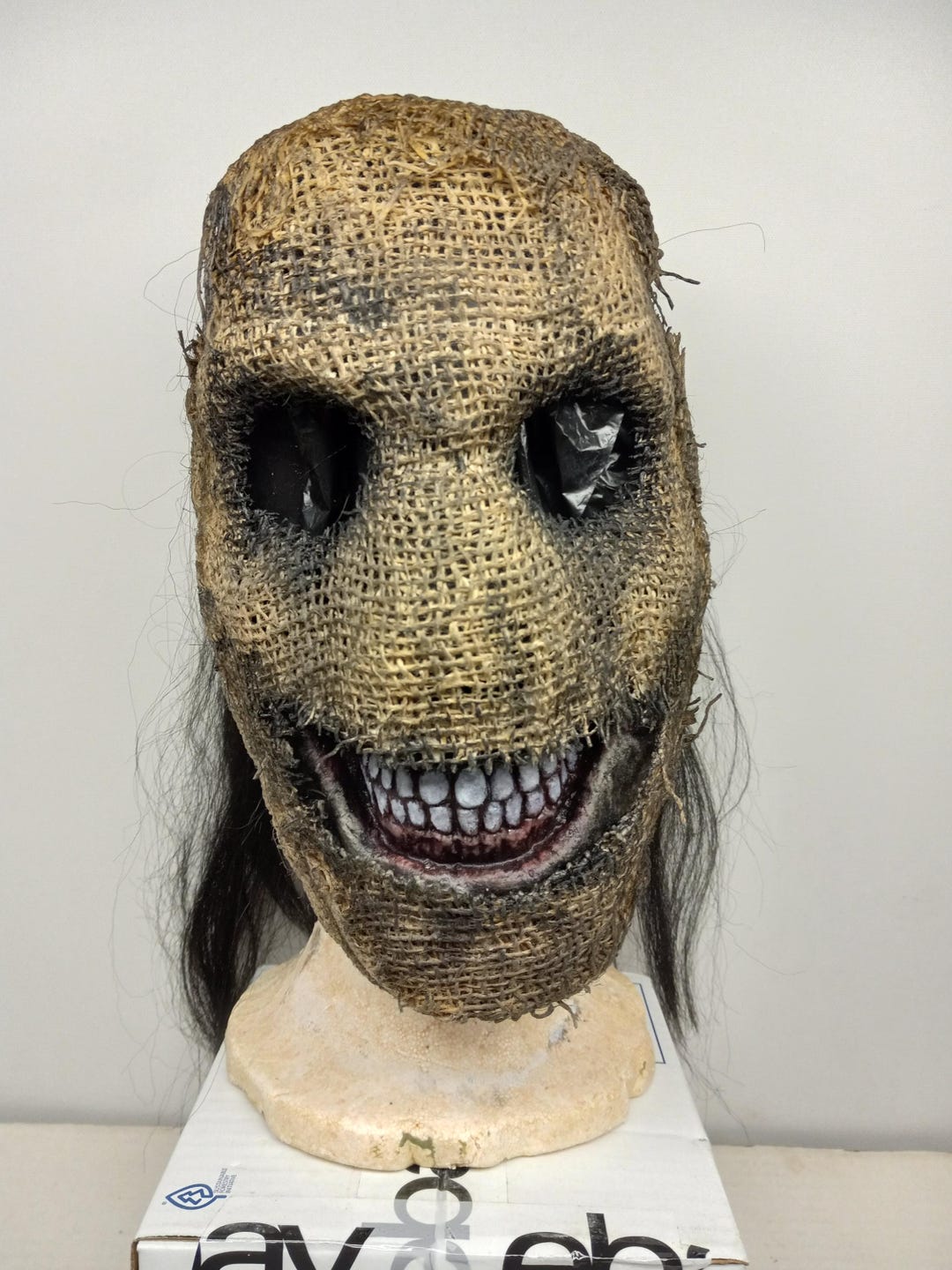Burlap Scarecrow Creeper Mask Prop Halloween Haunt Hand Made Horror 3/4 ...