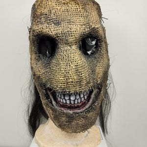 Burlap Scarecrow Creeper Mask Prop Halloween Haunt Hand Made Horror 3/4 ...
