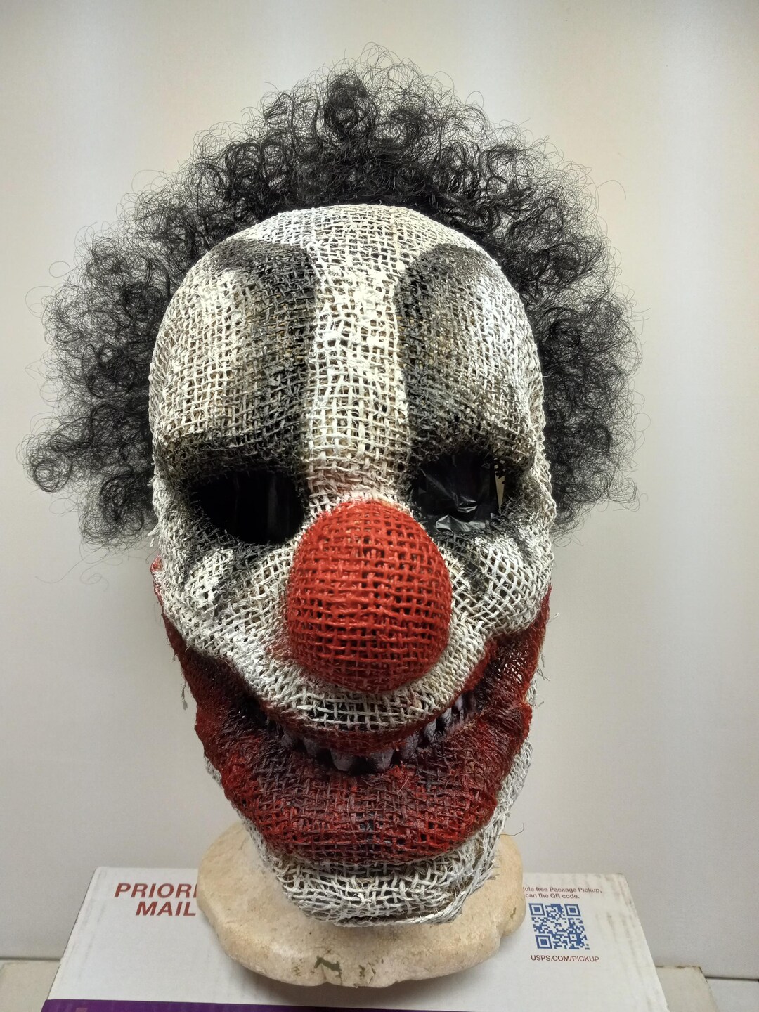 Burlap Clown Scarecrow Mask With New Wig Prop Halloween Haunt Hand Made ...