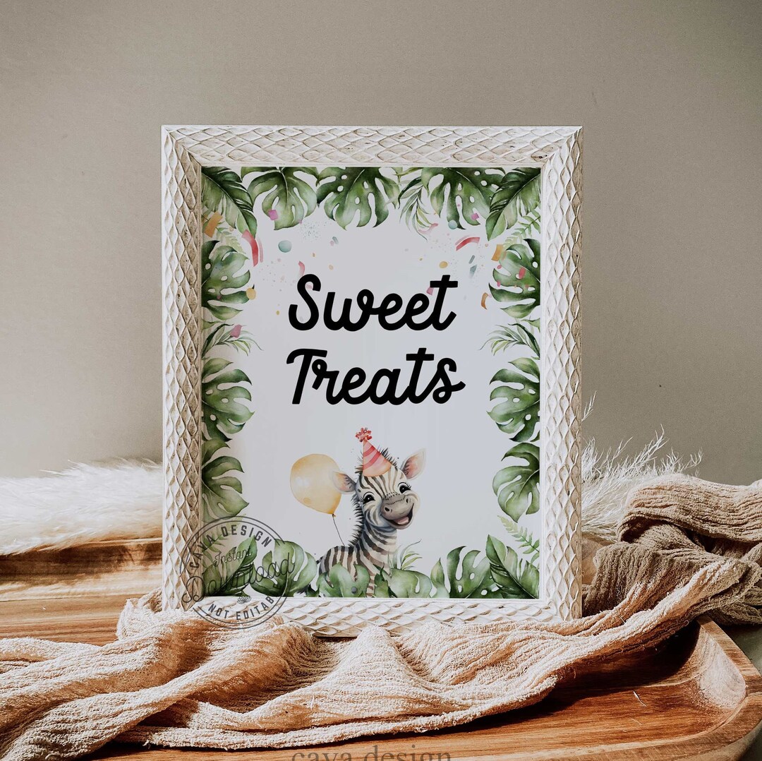 Jungle 1st Birthday Sweet Treats Sign | Party Animals Birthday Sweets ...