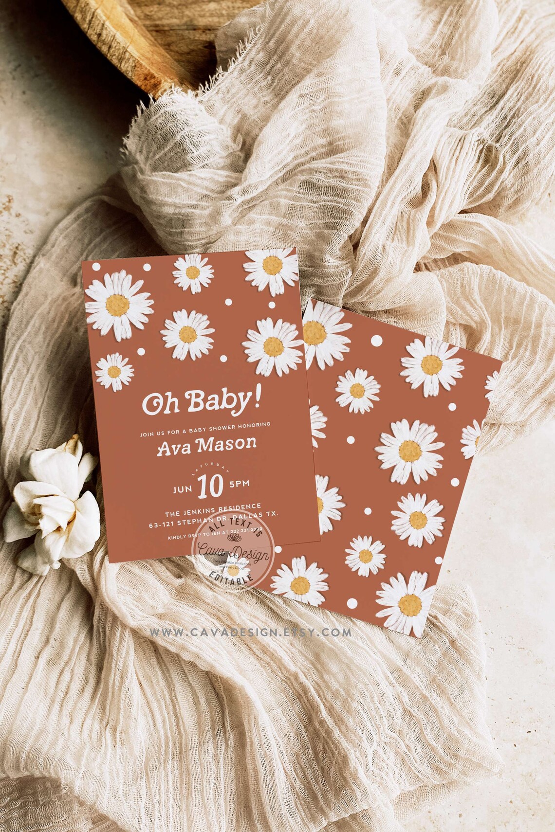 Daisy Baby Shower Invitation Oh Baby Retro Daisy Baby Shower | Etsy