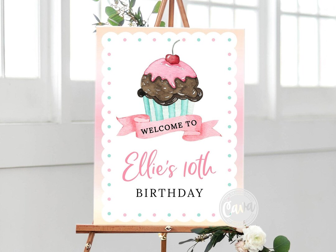 Baking Birthday Party Welcome Sign, Cupcake Birthday Welcome Sign, Chef ...