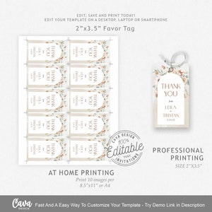Boho Wedding Favor Tag Printable, Terracotta Floral Favor Tag Editable ...