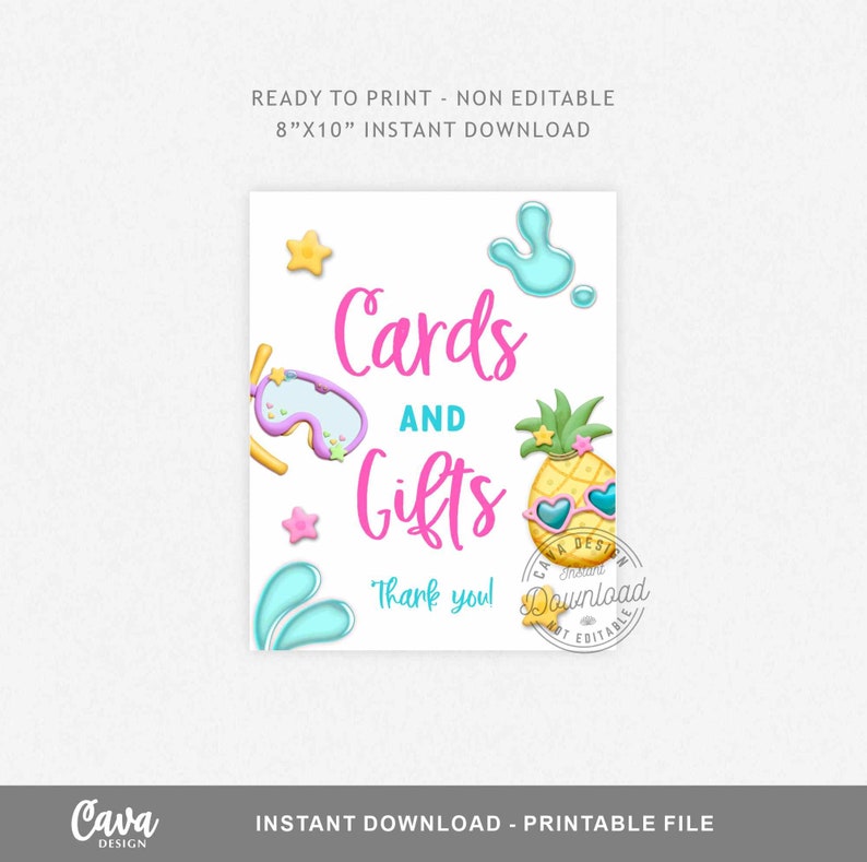 Pool Birthday Cards and Gifts Sign Printable Beach Birthday - Etsy