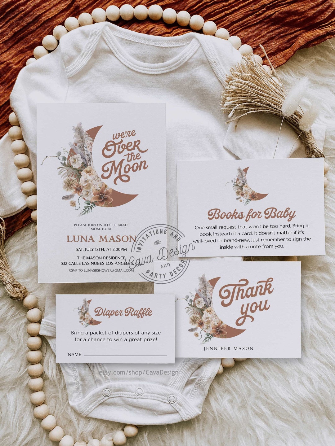 Moon Baby Shower Invitation Template, Over the Moon Printable ...