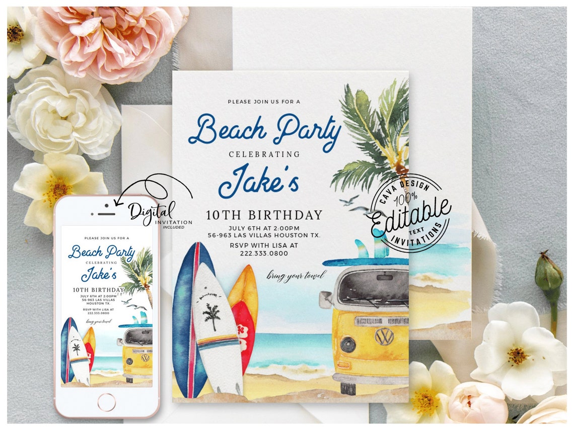 Beach Birthday Theme Party Bundle Summer Birthday Invitation - Etsy