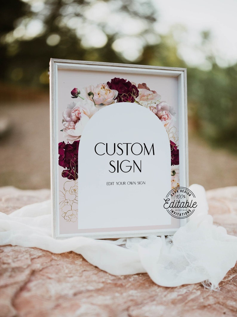 Editable Boho Arched Custom Sign Printable Burgundy and Blush - Etsy